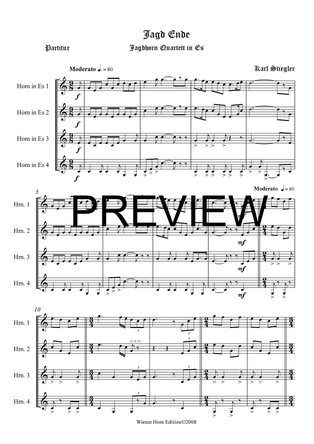 Jagd Ende - Karl Stiegler - für Horn Quartett in Es - 4 JH – Wiener ...